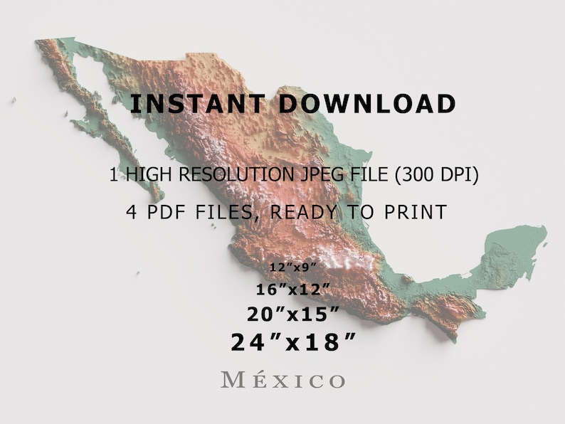 Mexico Relief Map | Printable Decor - Etsy