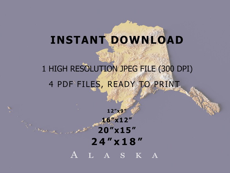 Alaska Relief Map Printable Decor - Etsy