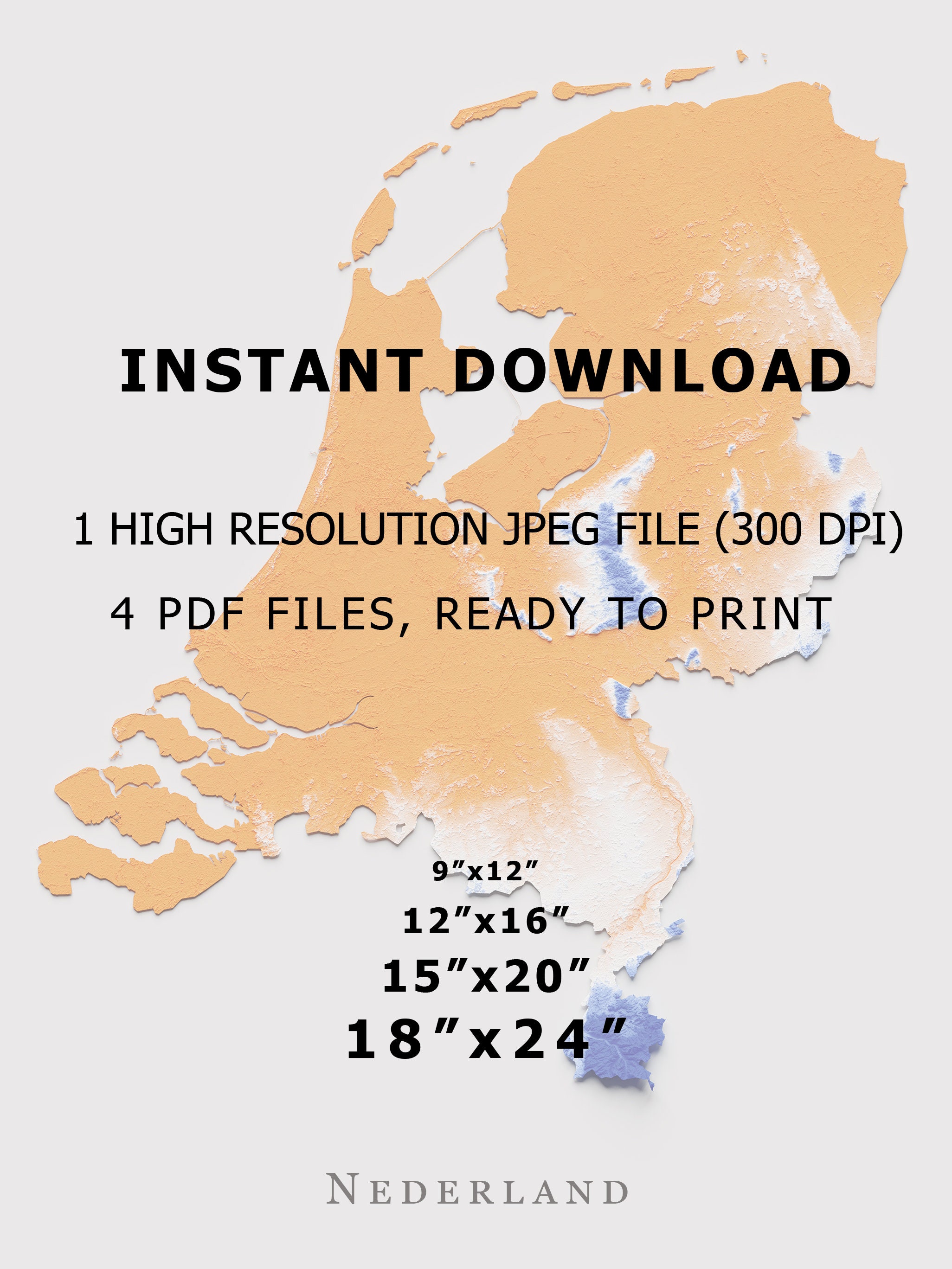 The Netherlands Relief Map | Printable Decor - Etsy