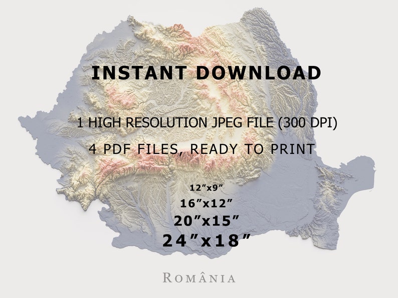 Romania Relief Map Printable Decor - Etsy