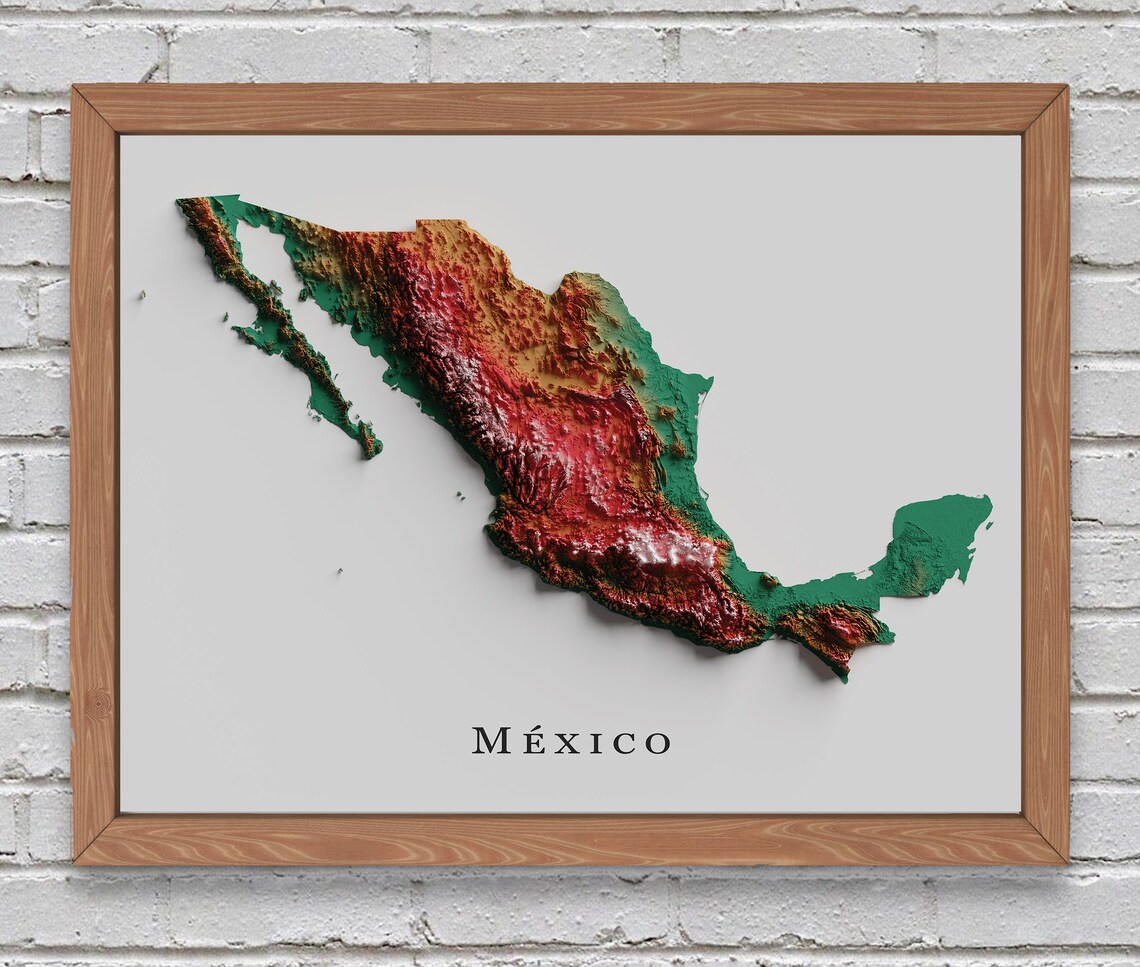 Mexico Relief Map Printable Decor - Etsy