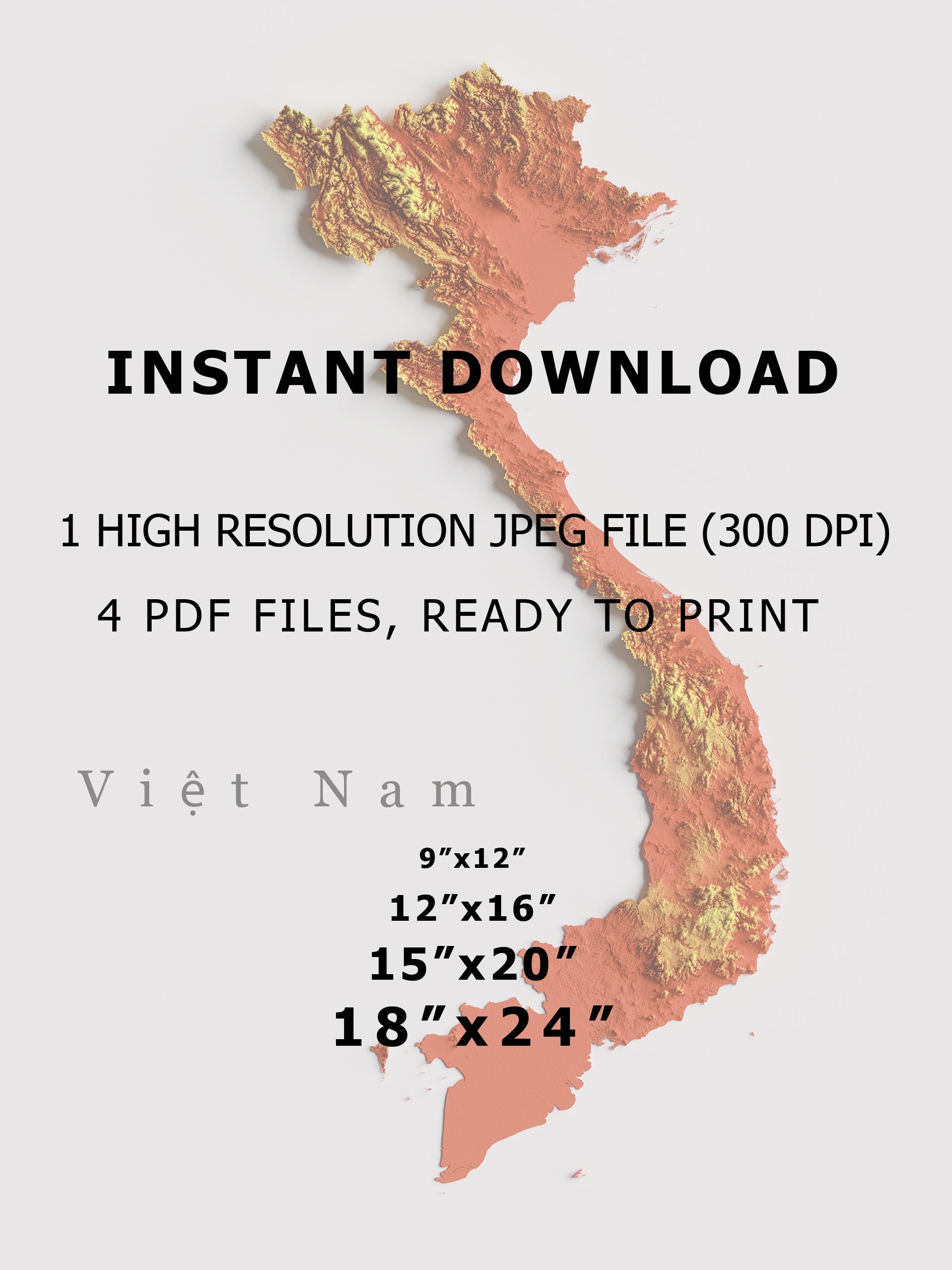 Vietnam Relief Map Printable Decor | Etsy Australia