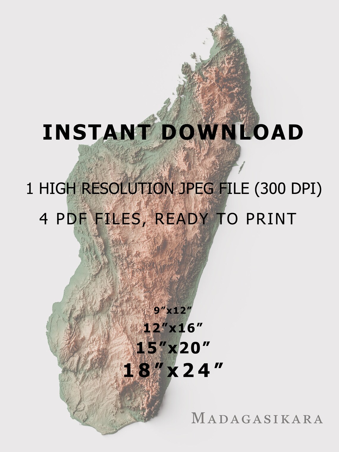 Madagascar Relief Map | Printable Decor - Etsy