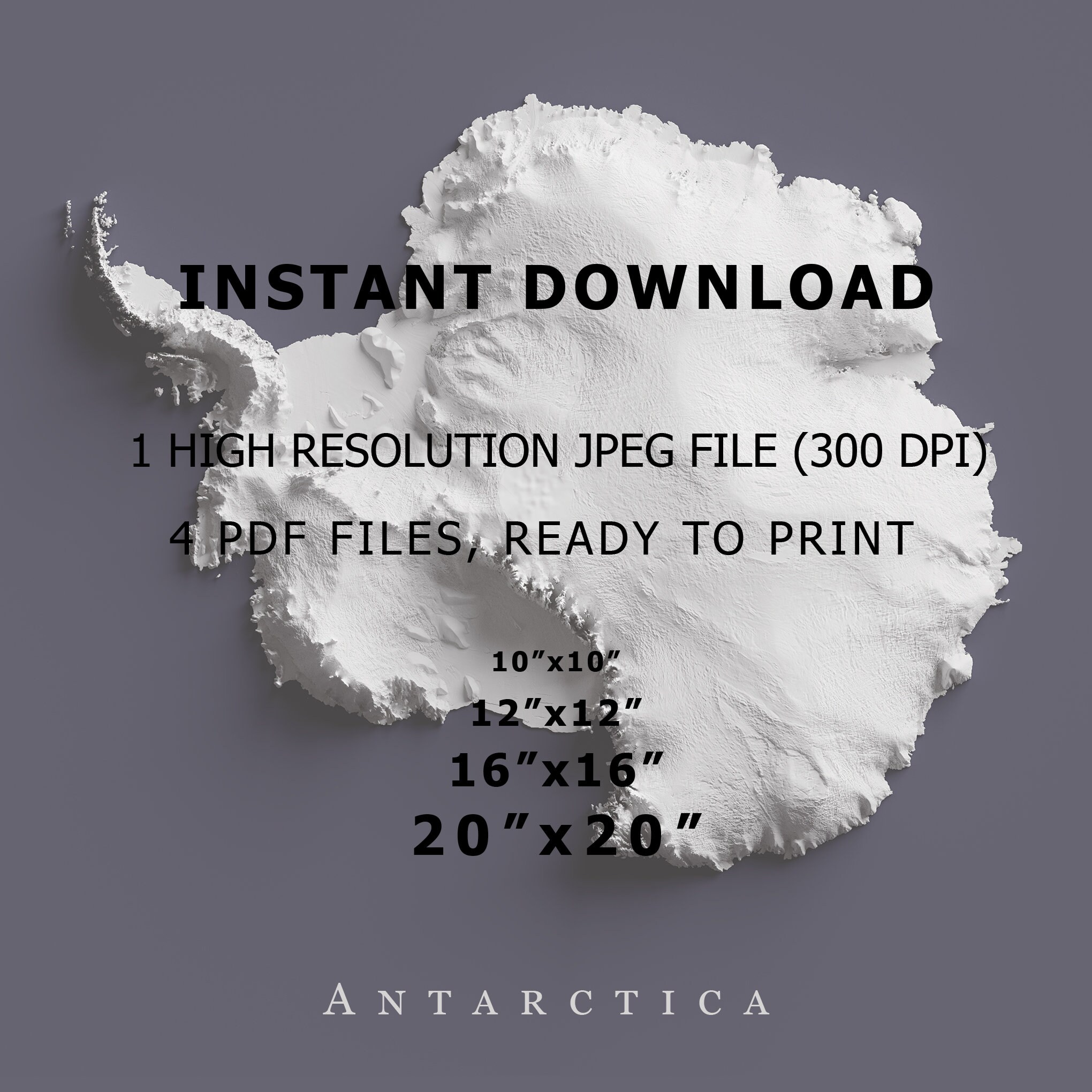 Antarctica Relief Map | Printable Decor - Etsy