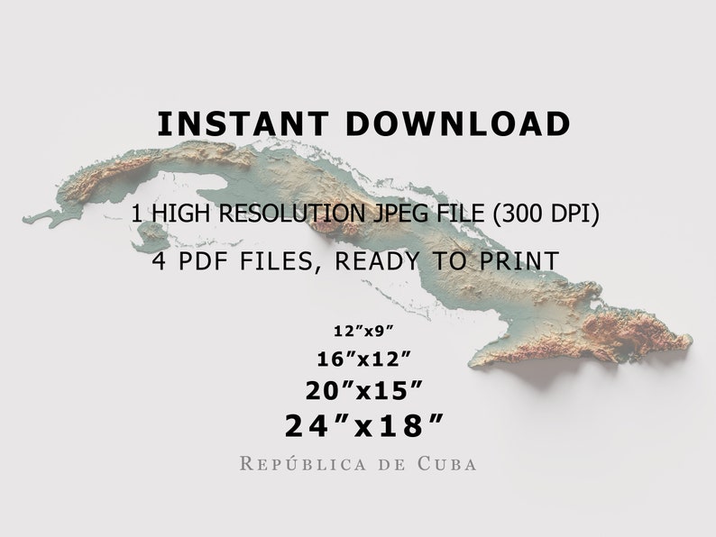 Cuba Relief Map Printable Decor - Etsy