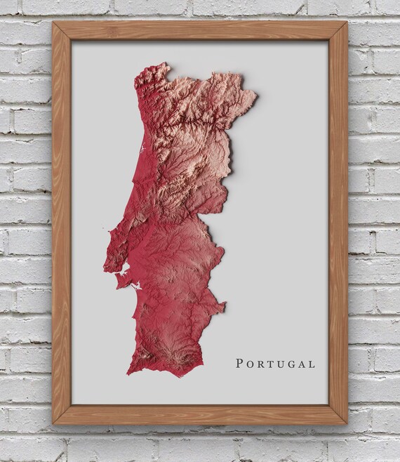 Portugal Relief Map Printable Decor | Etsy