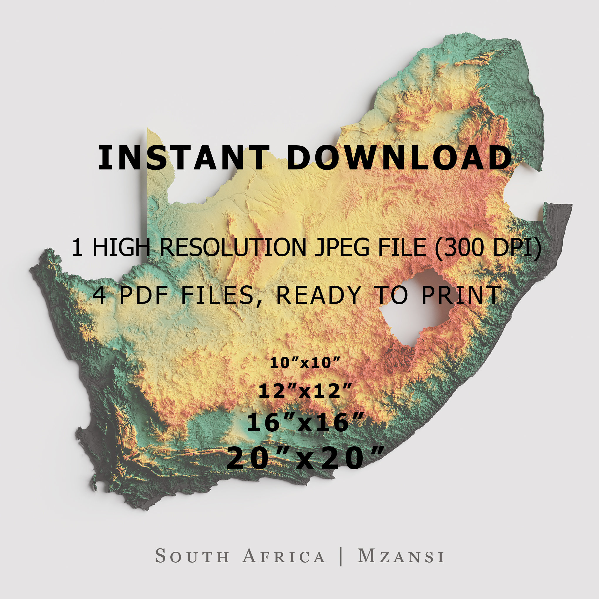 South Africa Relief Map | Printable Decor - Etsy Canada