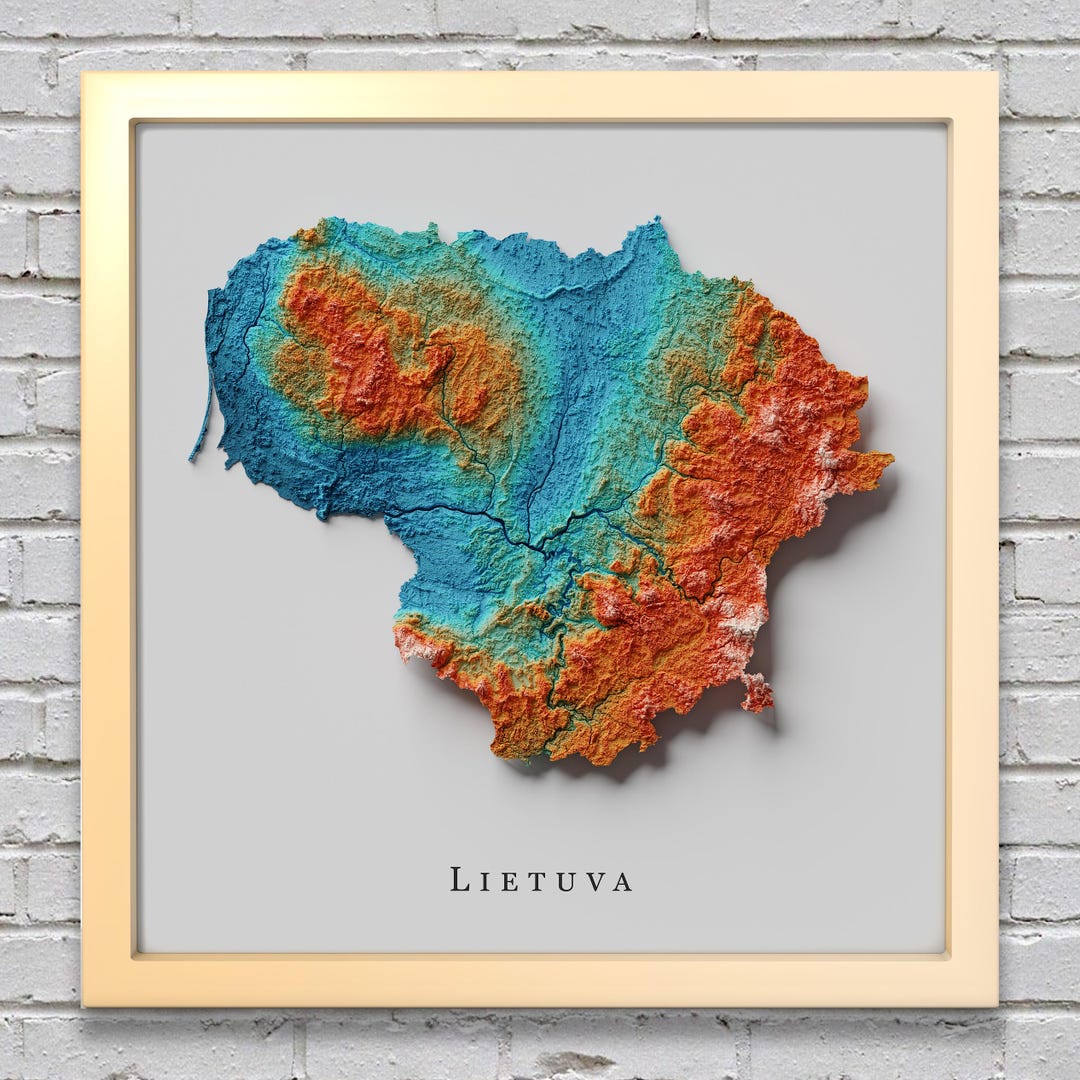 Lithuania Relief Map | Printable Decor - Etsy