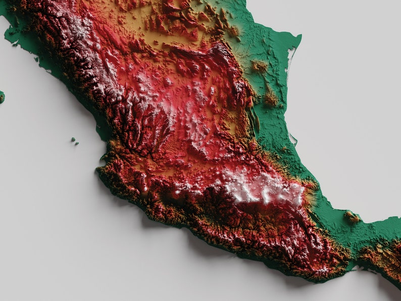 Mexico Relief Map Printable Decor - Etsy