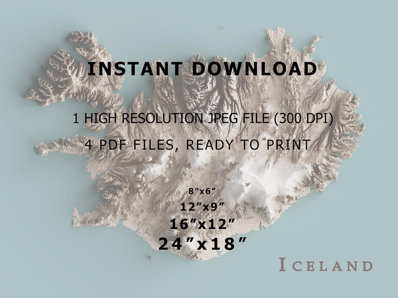 Iceland Relief Map Printable Decor - Etsy