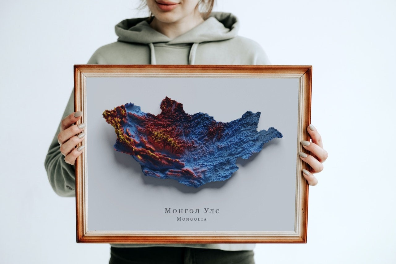 Mongolia Relief Map | Printable Decor - Etsy