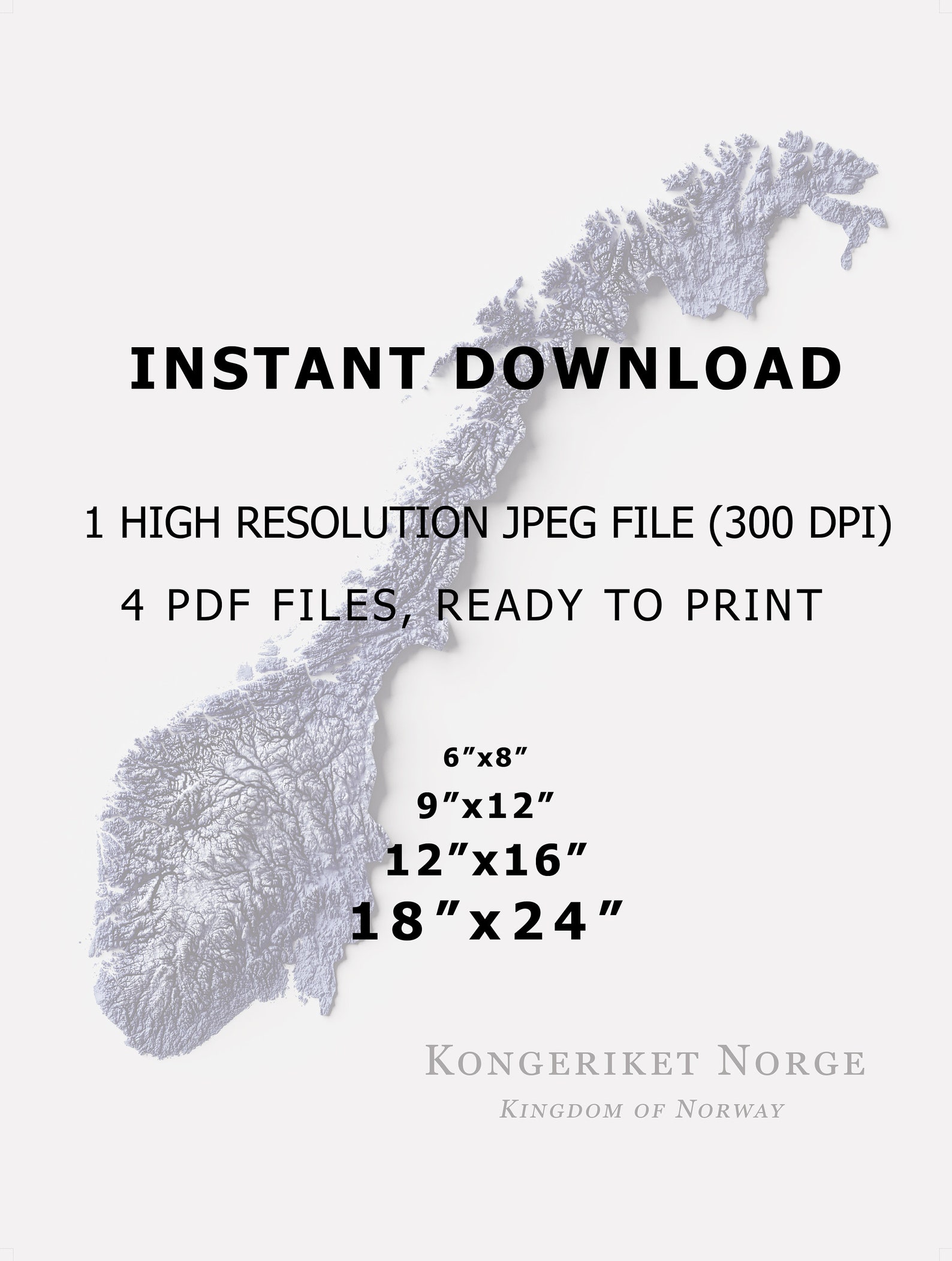 Norway Relief Map Printable Decor - Etsy