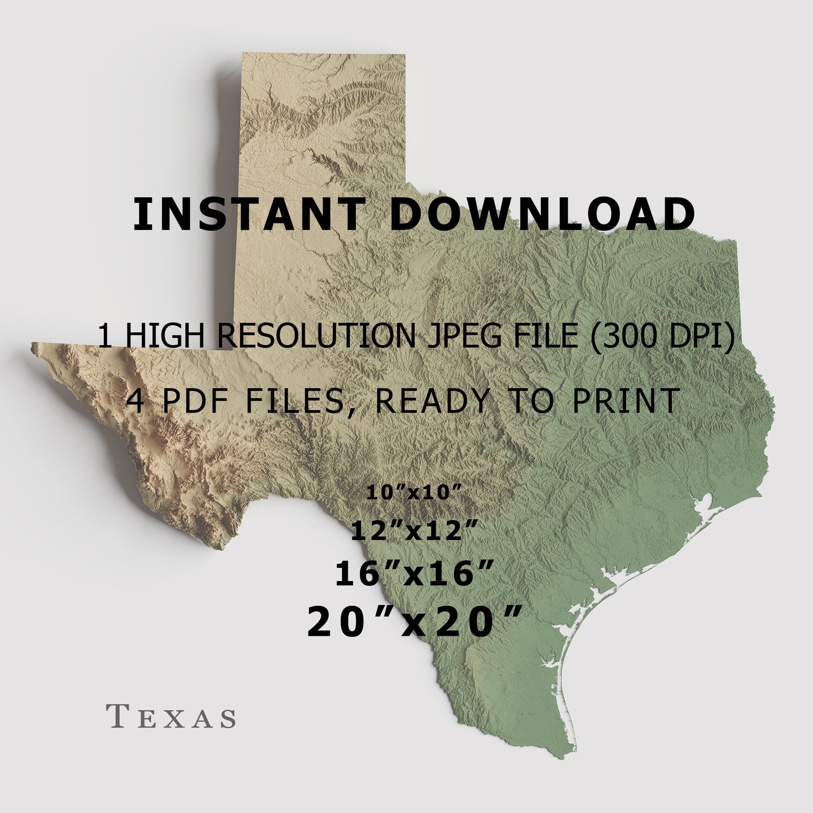 Texas Relief Map | Printable Decor - Etsy