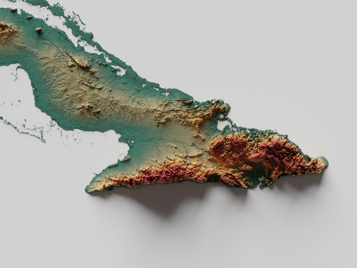 Cuba Relief Map Printable Decor - Etsy