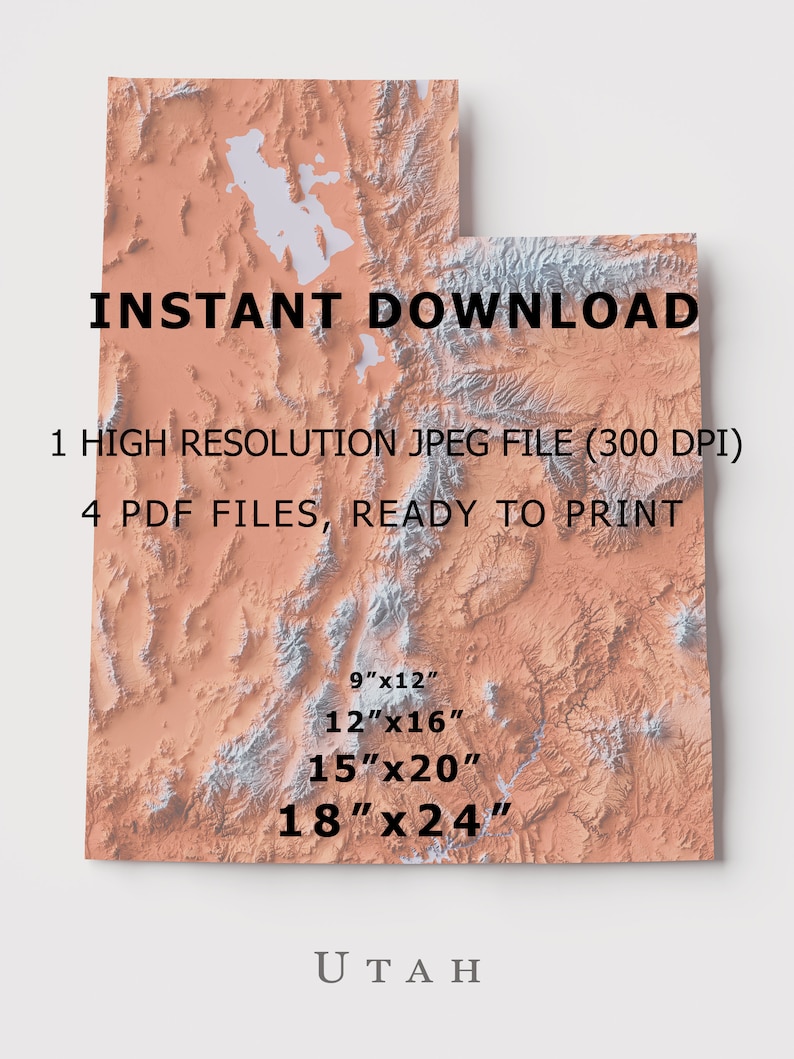 Utah Relief Map | Printable Decor - Etsy