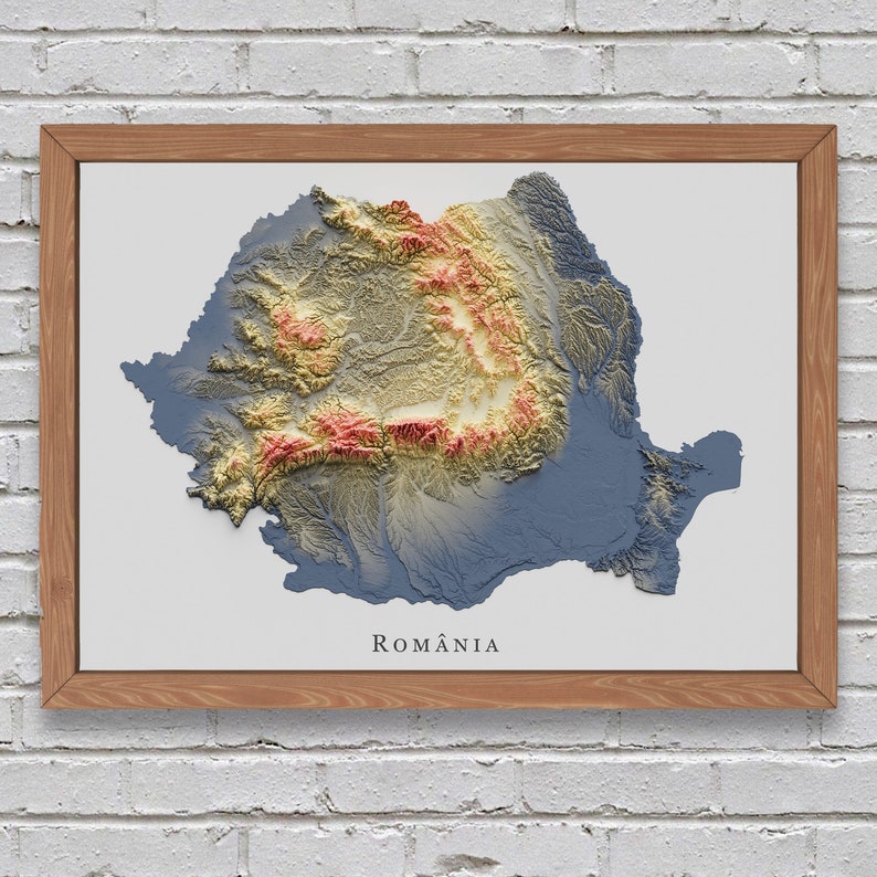 Romania Relief Map | Printable Decor - Etsy
