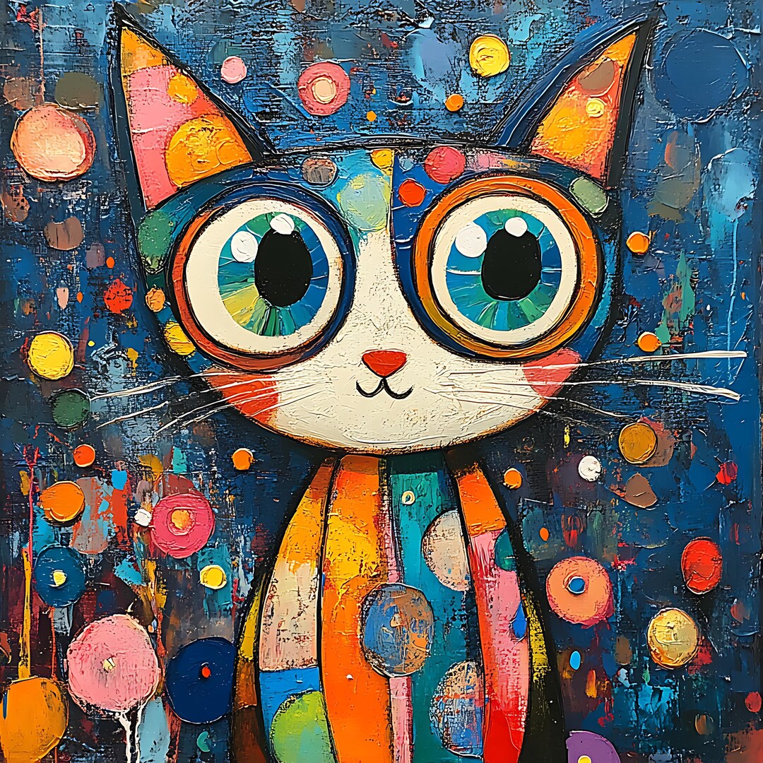 Colorful Abstract Cat Panel Fabric – Digital Print Fabric, Whimsical ...