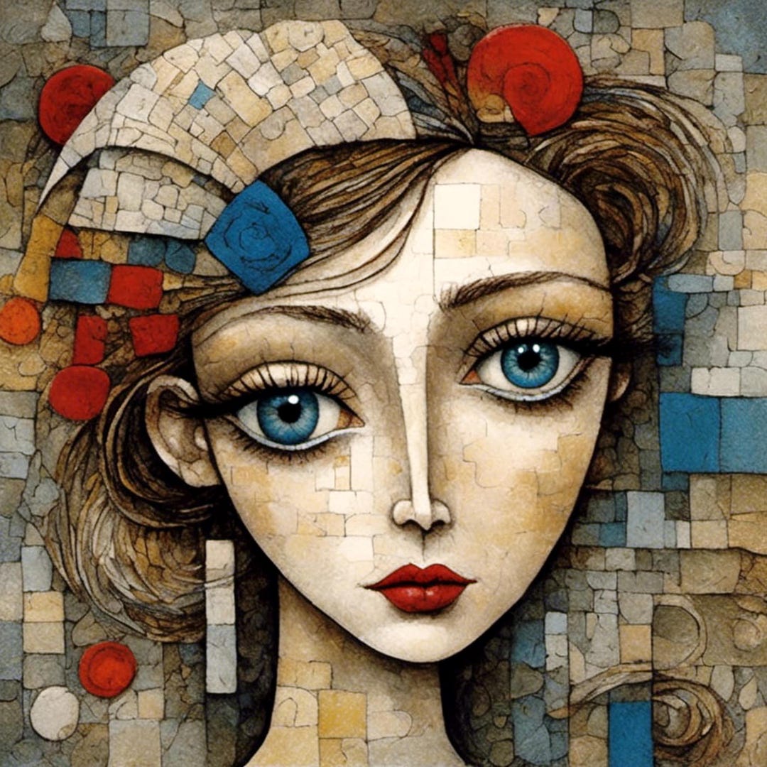 Abstract Picasso-style Woman Mosaic Digital Print Fabric Panel,abstract ...