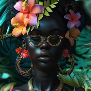 Tropical Goddess – Exotic Jungle Portrait Fabric Panel Collection, Art ...