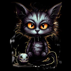 Scary Halloween Cats Panel Fabric | Poster Print, Upholstery, for Use ...