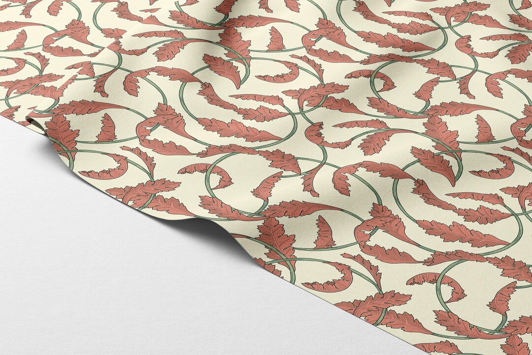 Rust Red Leaves Fabric by the Yards– William Morris Style Digital Print ...