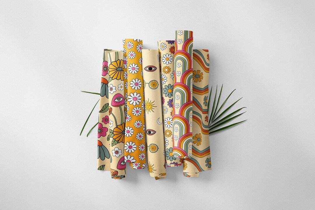 70er Retro Blumen Stoff Meterware, Groove Stoff, Orange & Brauner Stoff ...