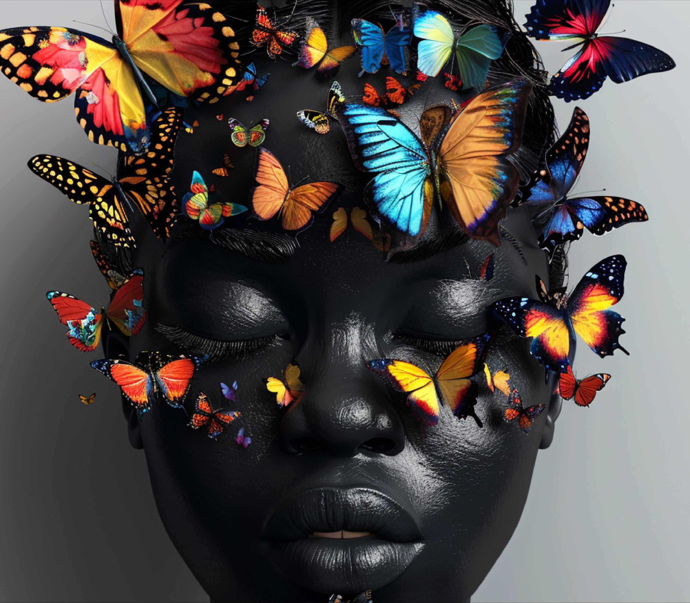 Butterfly Black Woman Fabric Panel: Colorful 3D Art Print - Etsy