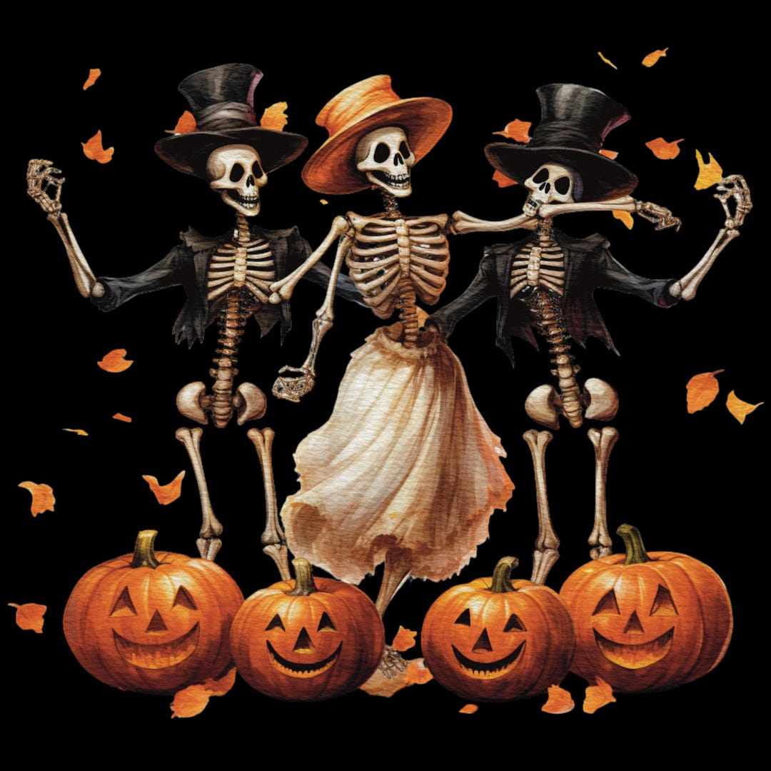 Halloween Skeleton Dancing Panel Fabric Halloween Poster Print ...
