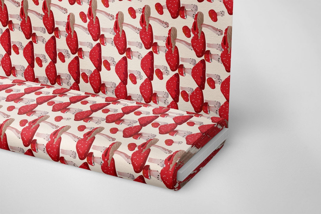 71 | 1950's 1960's Retro Upholstery Fabric by the Yard | Red Mushroom ...
