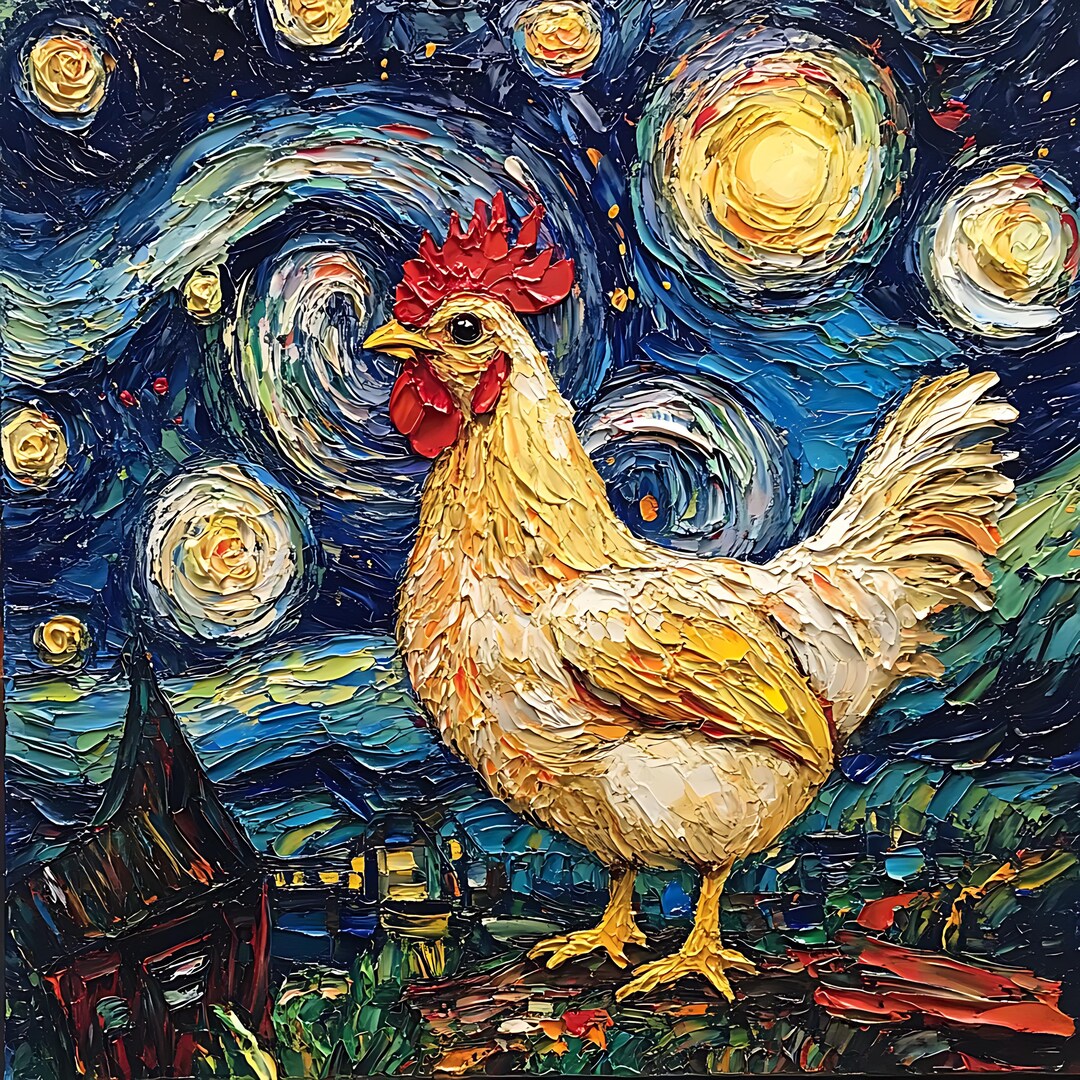 Van Gogh Style Chicken Panel – Digital Print Fabric, Square Decorative ...