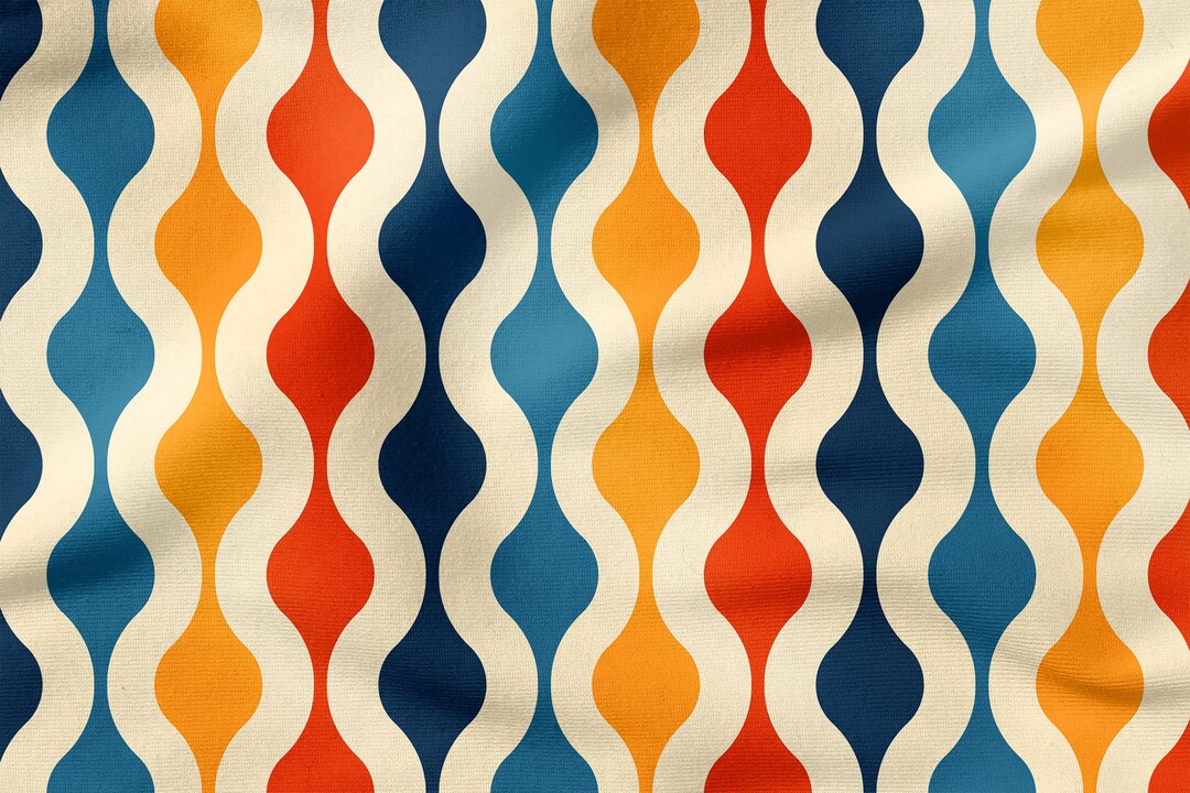 Retro Geometric Polyester Fabric: 1950s Colorful Print, Curtain ...