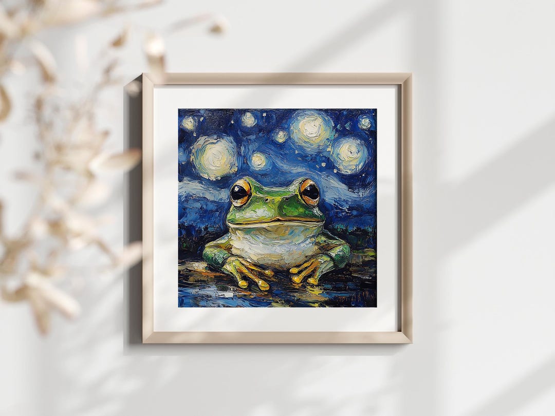 Van Gogh Style Frog Panel Fabric– Digital Print Fabric, Square ...