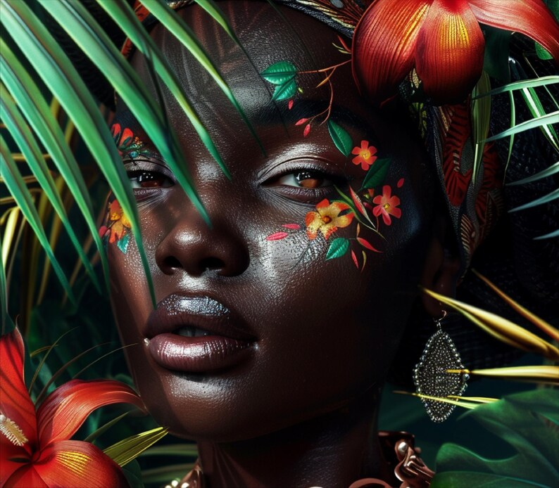 Tropical Goddess – Exotic Jungle Portrait Fabric Panel Collection, Art ...