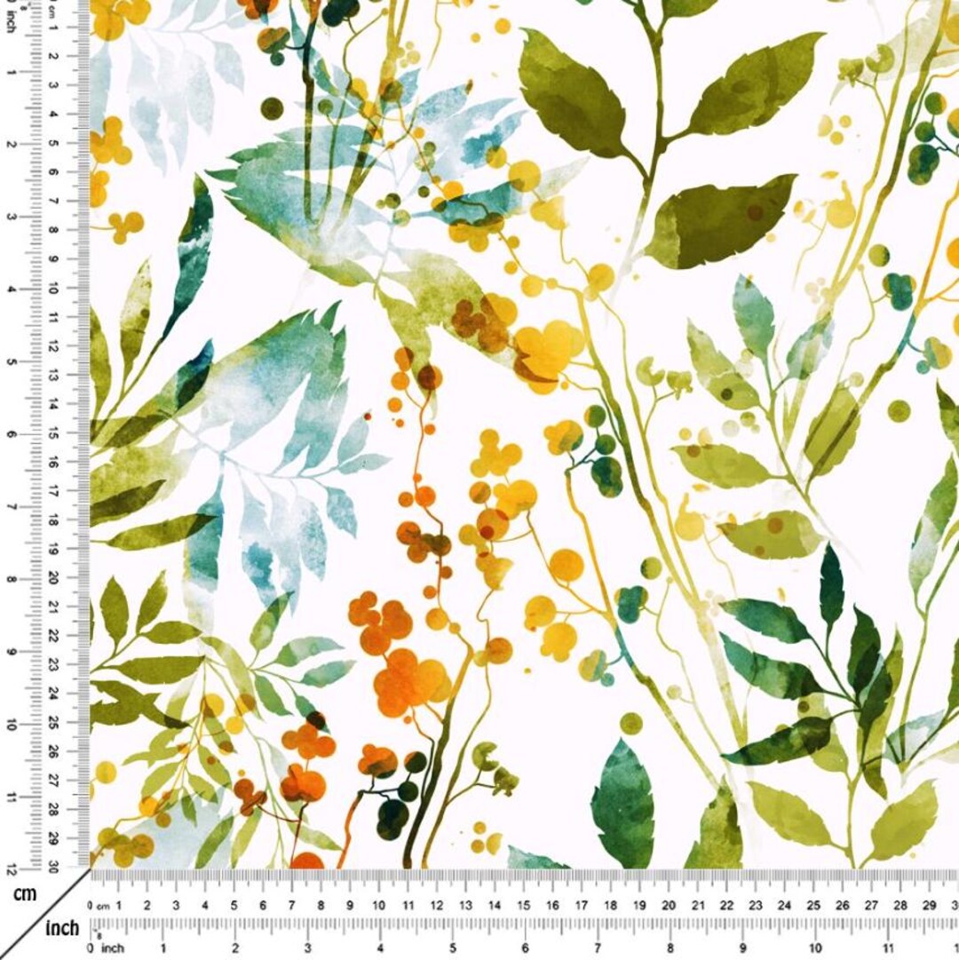 Watercolor Floral Fabric: Autumn Leaves Polyester Upholstery, 55" Wide ...