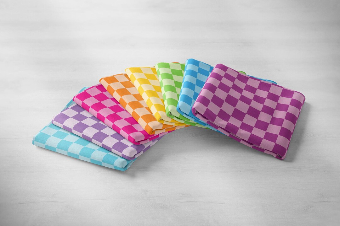 Rainbow Gingham Fabric: Neon Picnic Polyester Sewing Fabric by the Yard ...