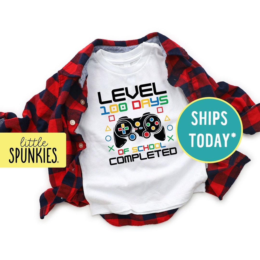 Gamer Boy School Shirt, Level 100 Days of School Completed T-shirt ...