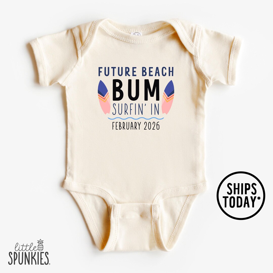Surfing Themed Pregnancy Reveal, Future Beach Bum Natural Onesies ...