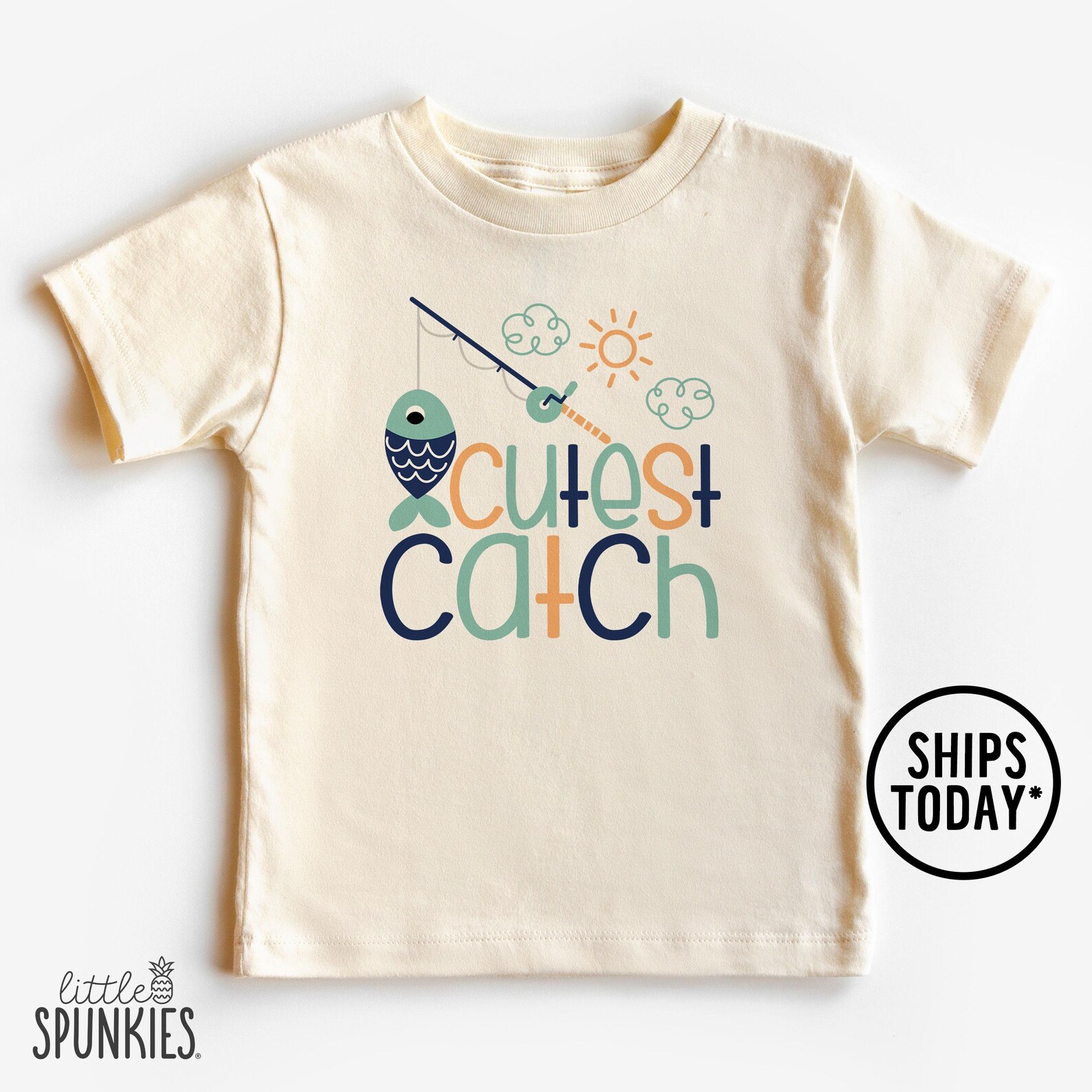 Cute Fishing Shirt for Kids, Cutest Catch Multi Color Natural Toddler ...