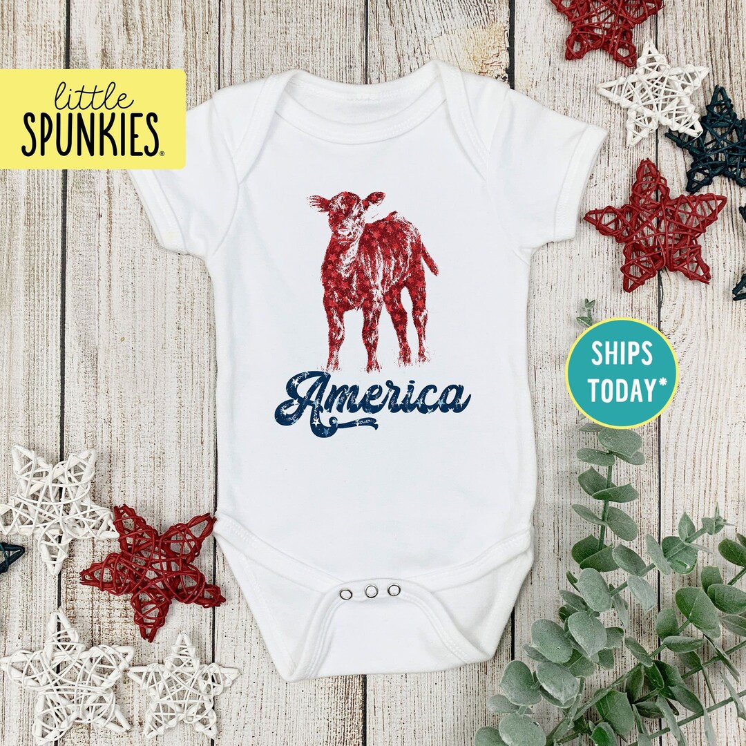 Distressed Cow America Onesies® Independence Day Tees for - Etsy
