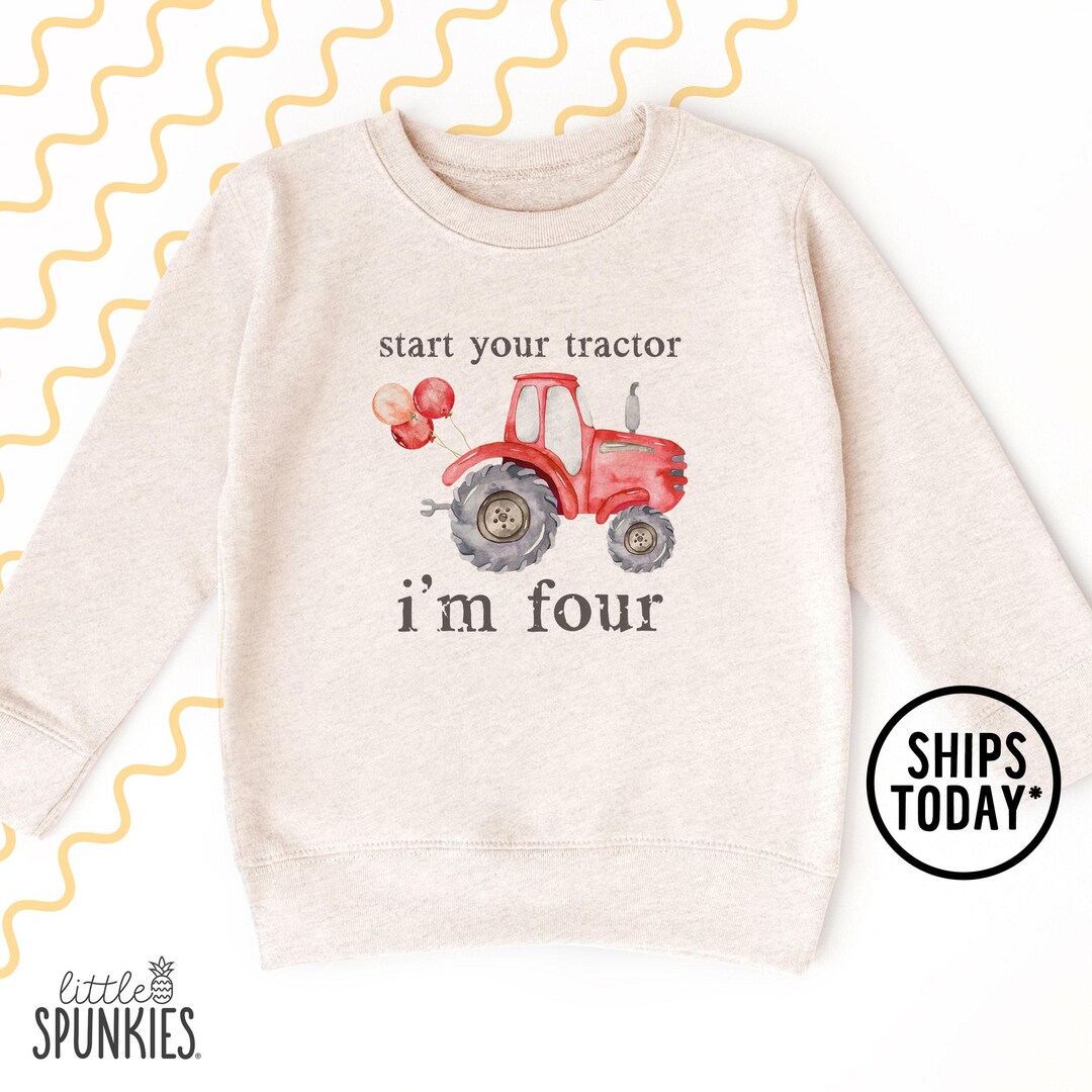 Red Tractor Birthday Sweatshirt: Start Your Tractor I'm Custom Age ...