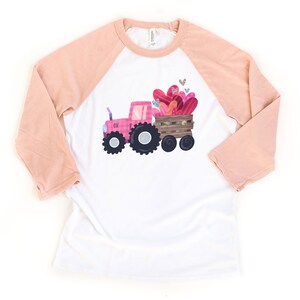 Watercolor Pink Tractor With Name Raglan, Personalized Valentines Day ...