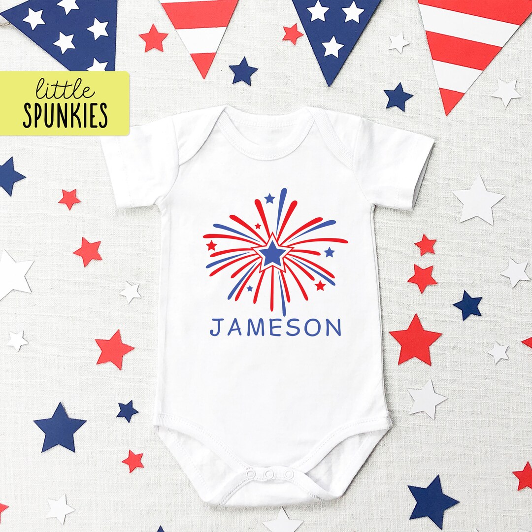 Custom Name Fireworks Onesies® Brand, Independence Day Infant Bodysuit ...