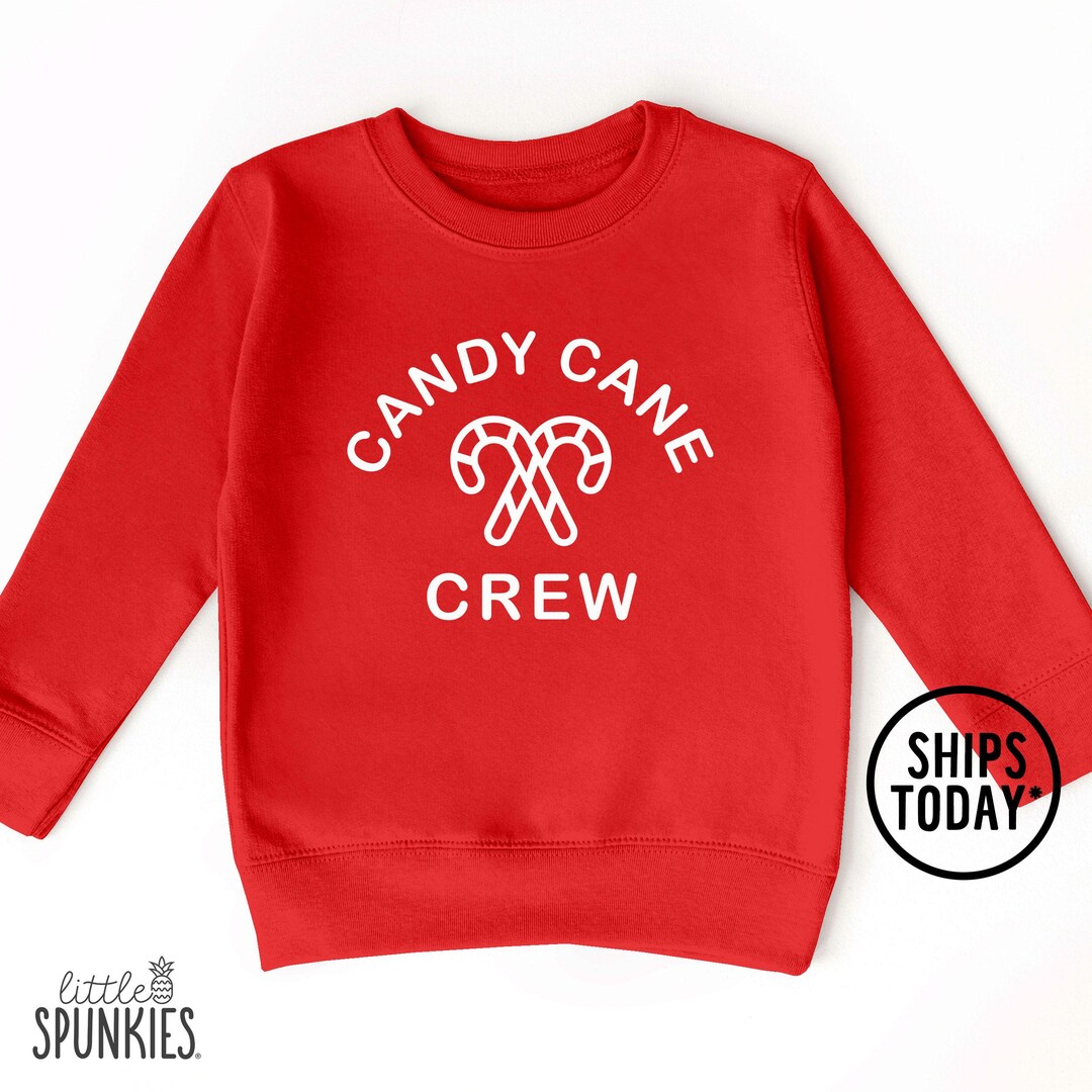 Candy Cane Crew Sweatshirt: Holiday Kids Crewneck Pullover (WHITE INK ...