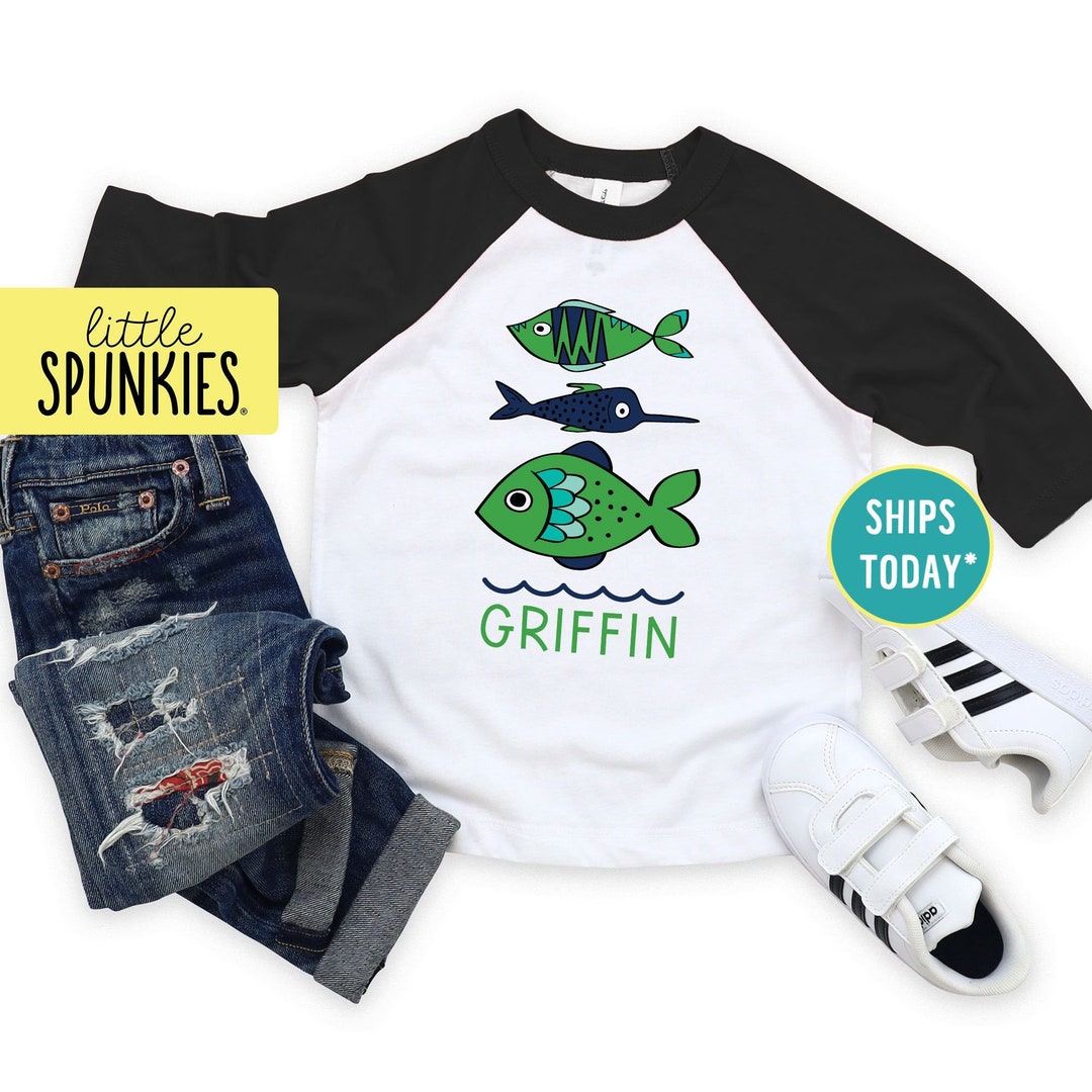 Colorful Custom Fish Raglan With Name Cute Fishing Shirt for - Etsy