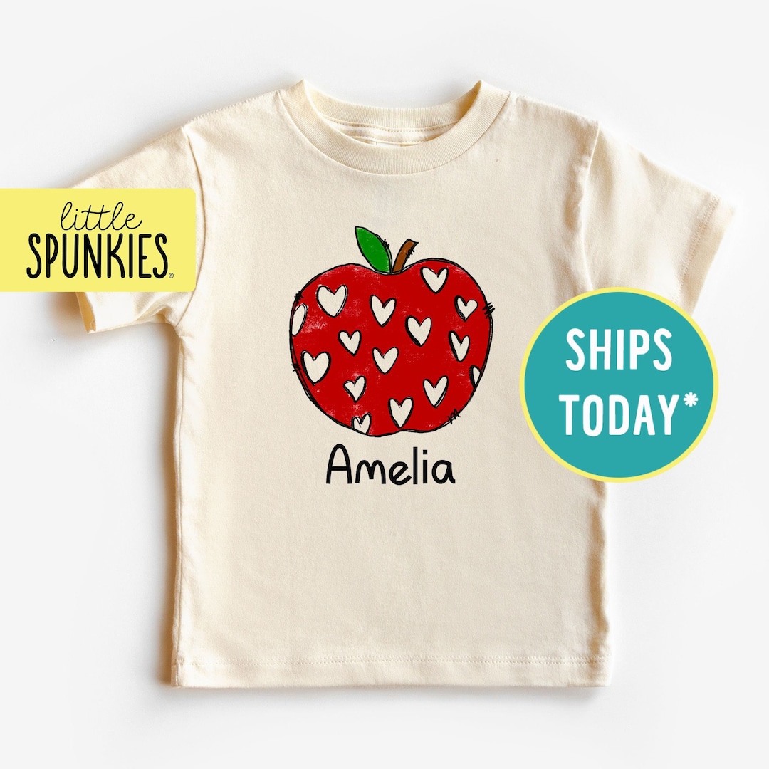 Personalized Back to School Shirt for Kids, Red Apple With Hearts T ...