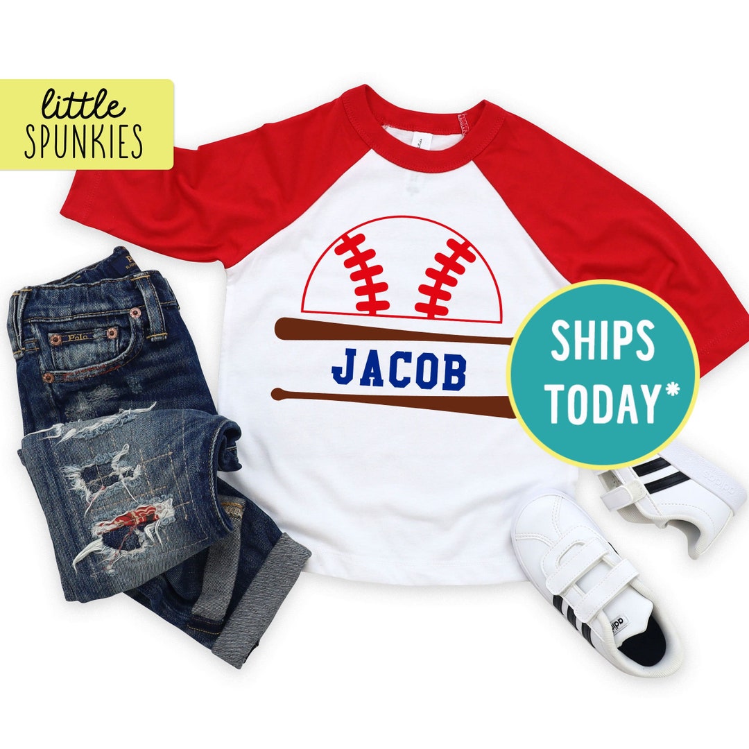 Personalized Kids Sports Shirt, Baseball & Bat With Custom Name Toddler ...