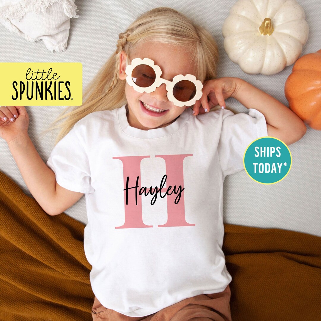 Personalized Girl Alphabet Letter Shirt, Custom Kids Initial With Name ...