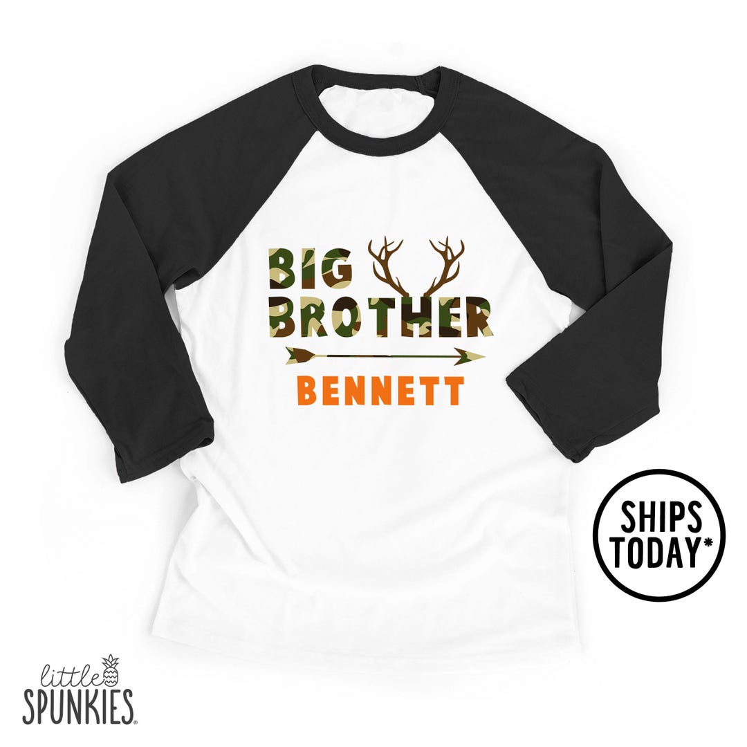 Camouflage Big Brother Raglan: Camo Deer Antlers Big Bro T-shirt With ...