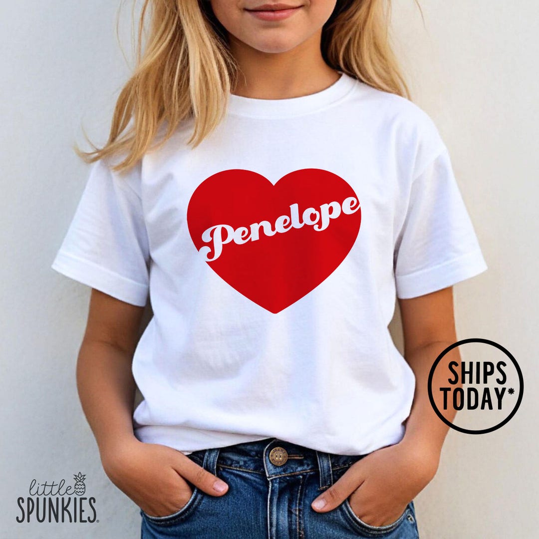 Valentine Red Heart With Name Tshirt: Romantic Kids Shirts - KL11351 - Etsy