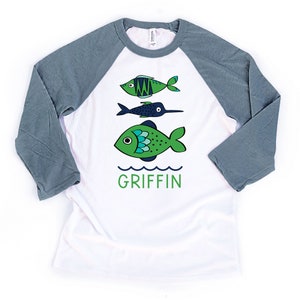 Colorful Custom Fish Raglan With Name Cute Fishing Shirt for - Etsy